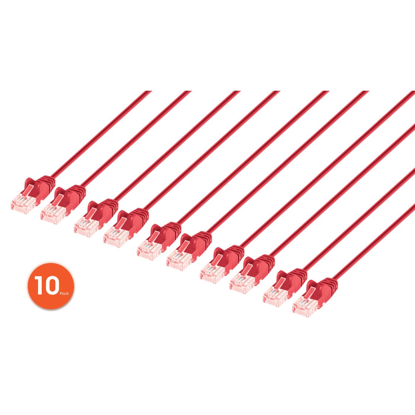 Cat6 U/UTP Slim Netw. Patch Cable, 10 ft., Red, 10-Pack
