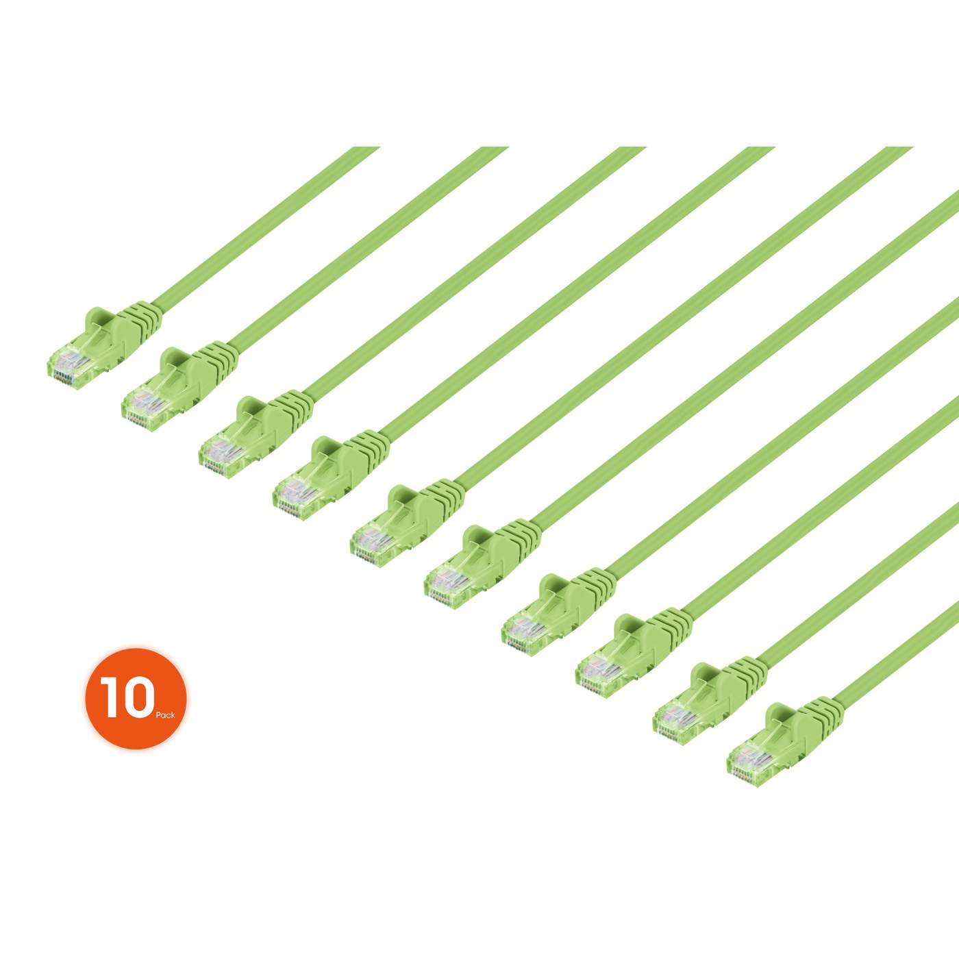 Cat6 U/UTP Slim Netw. Patch Cable, 3 ft., Bright Green, 10-Pack