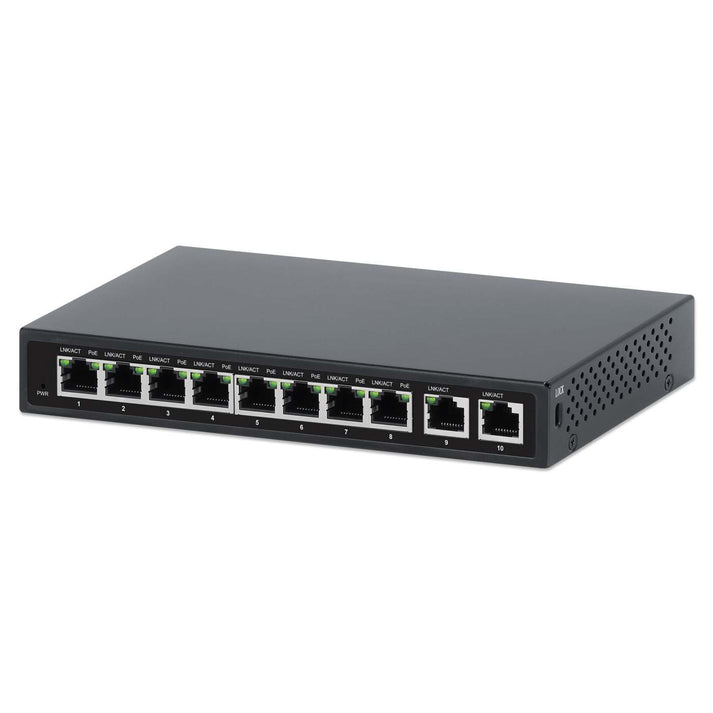 10-Port PoE+ Switch w/ 8 GbE Ports & 2 RJ45 GbE Uplink Ports