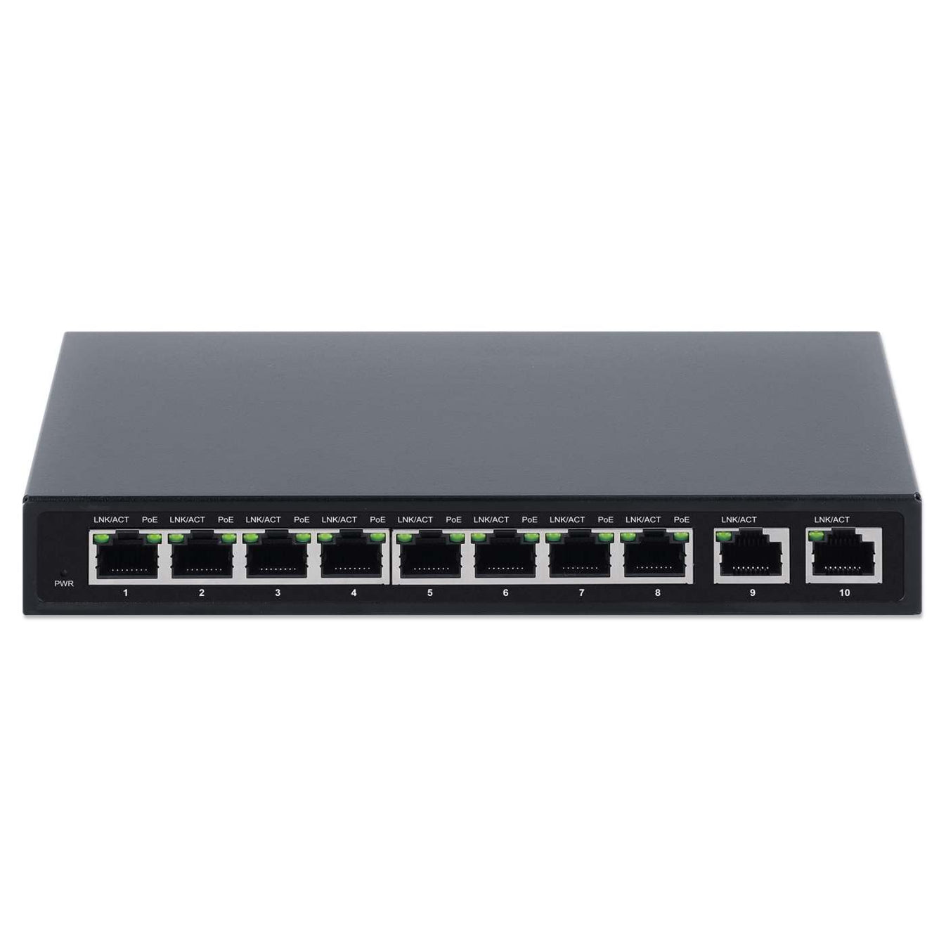 10-Port PoE+ Switch w/ 8 GbE Ports & 2 RJ45 GbE Uplink Ports