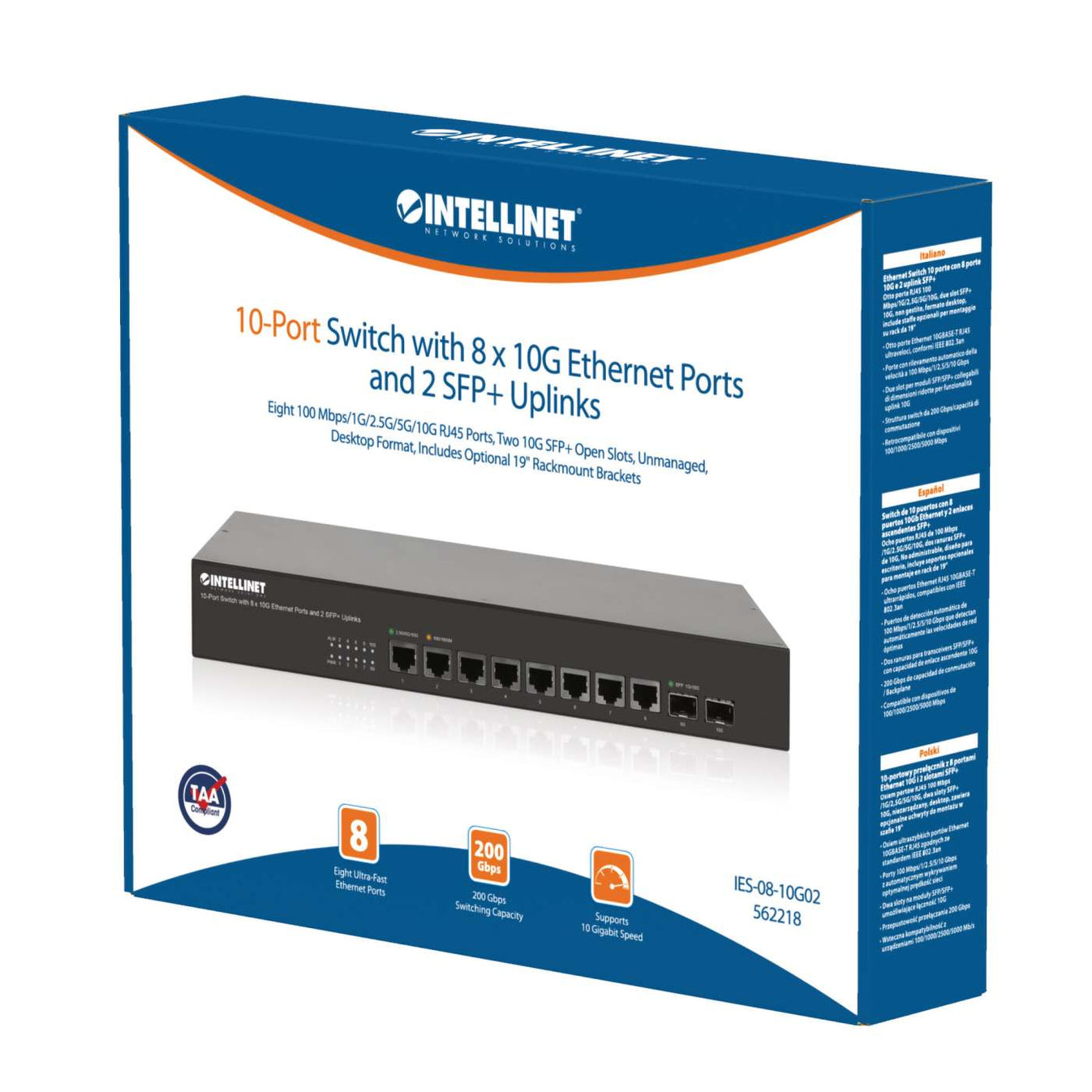 10-Port Switch w/ 8 x 10G Ethernet Ports & 2 SFP+ Uplinks