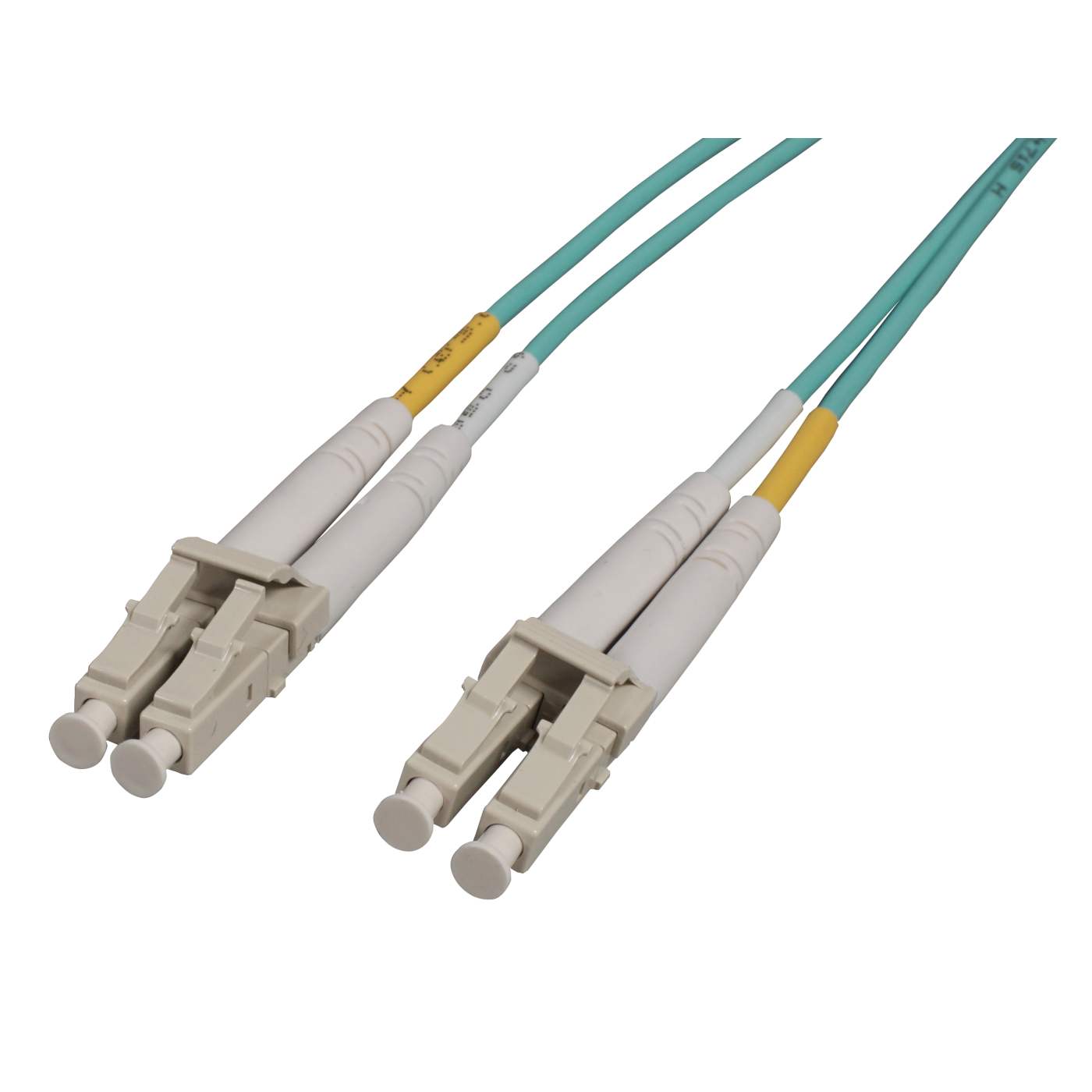 1.5 m LC to LC UPC Fiber Cable, 2 mm, Duplex, OFNR, OM3 MM, Aqua