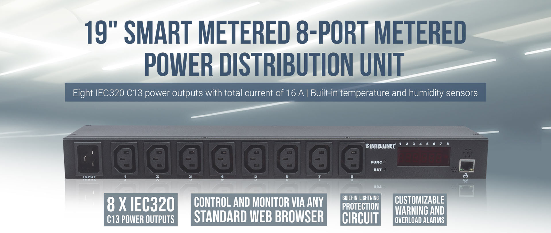 19" Rackmountable Switched Metered 8 Outlet PDU