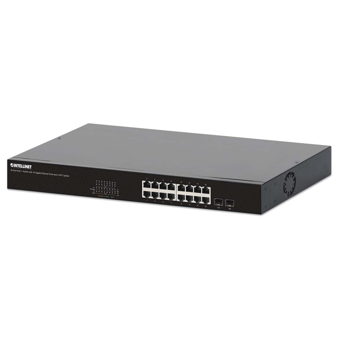 18-Port PoE++ Switch w/ 16 GbE Ports & 2 SFP Uplinks