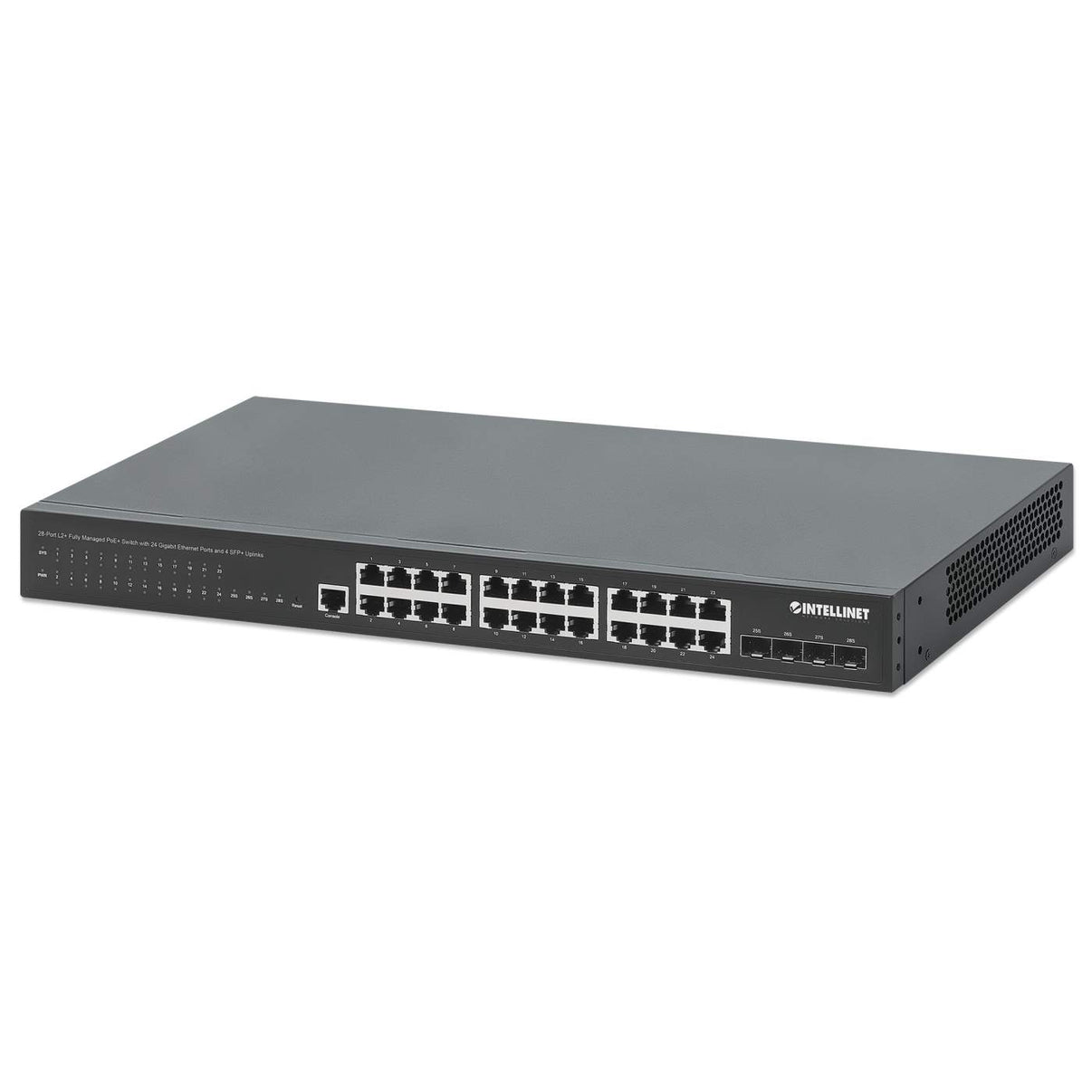 28-Port L2+ Fully Managed PoE+ Switch w/ 24 GbE Ports & 4 SFP+ Uplinks