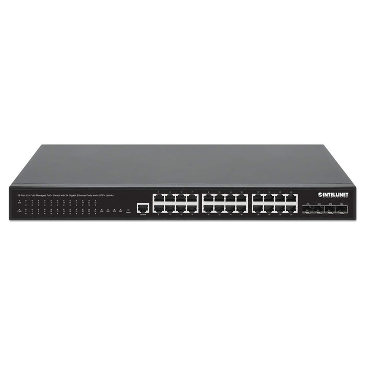 28-Port L2+ Fully Managed PoE+ Switch w/ 24 GbE Ports & 4 SFP+ Uplinks