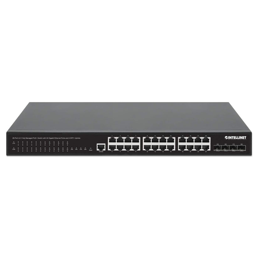 28-Port L2+ Fully Managed PoE+ Switch w/ 24 GbE Ports & 4 SFP+ Uplinks