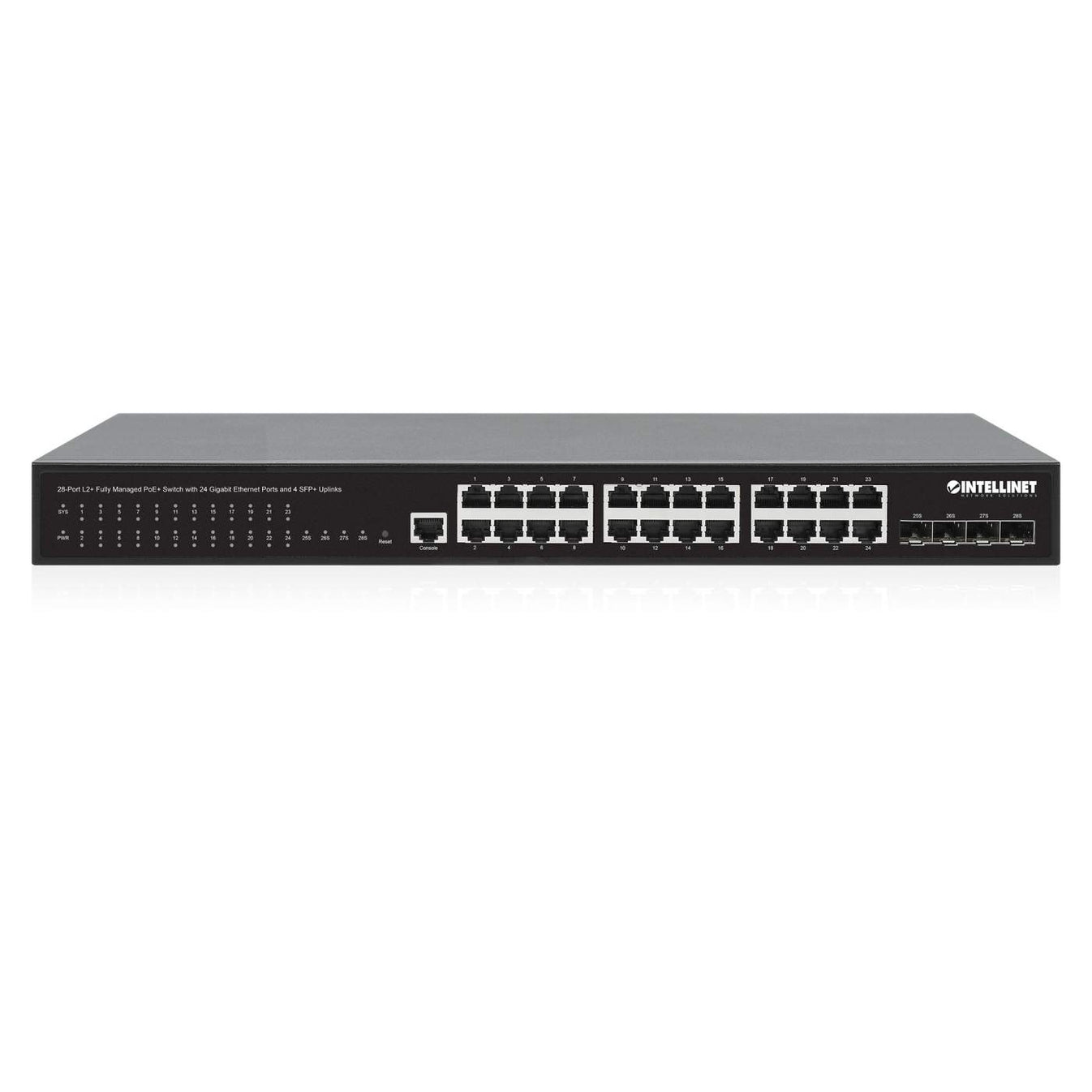 28-Port L2+ Fully Managed PoE+ Switch w/ 24 GbE Ports & 4 SFP+ Uplinks