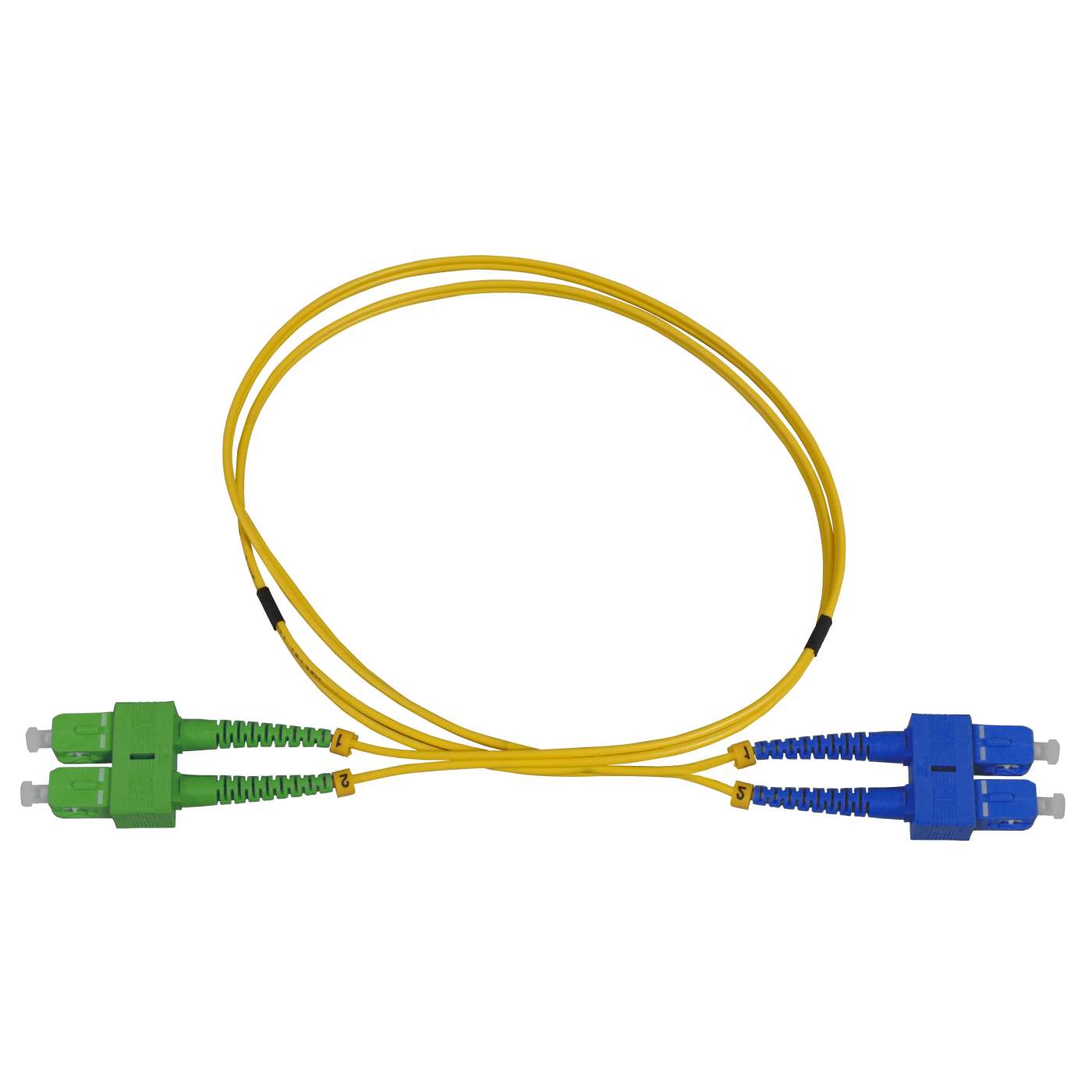 5 m SC UPC to SC APC Fiber Cable, 2 mm, Duplex, OFNR, SM BIF, Yellow