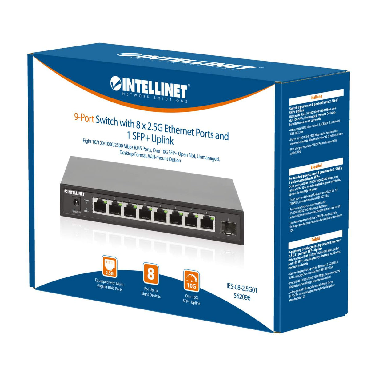 9-Port Switch w/ 8 x 2.5G Ethernet Ports & 1 SFP+ Uplink