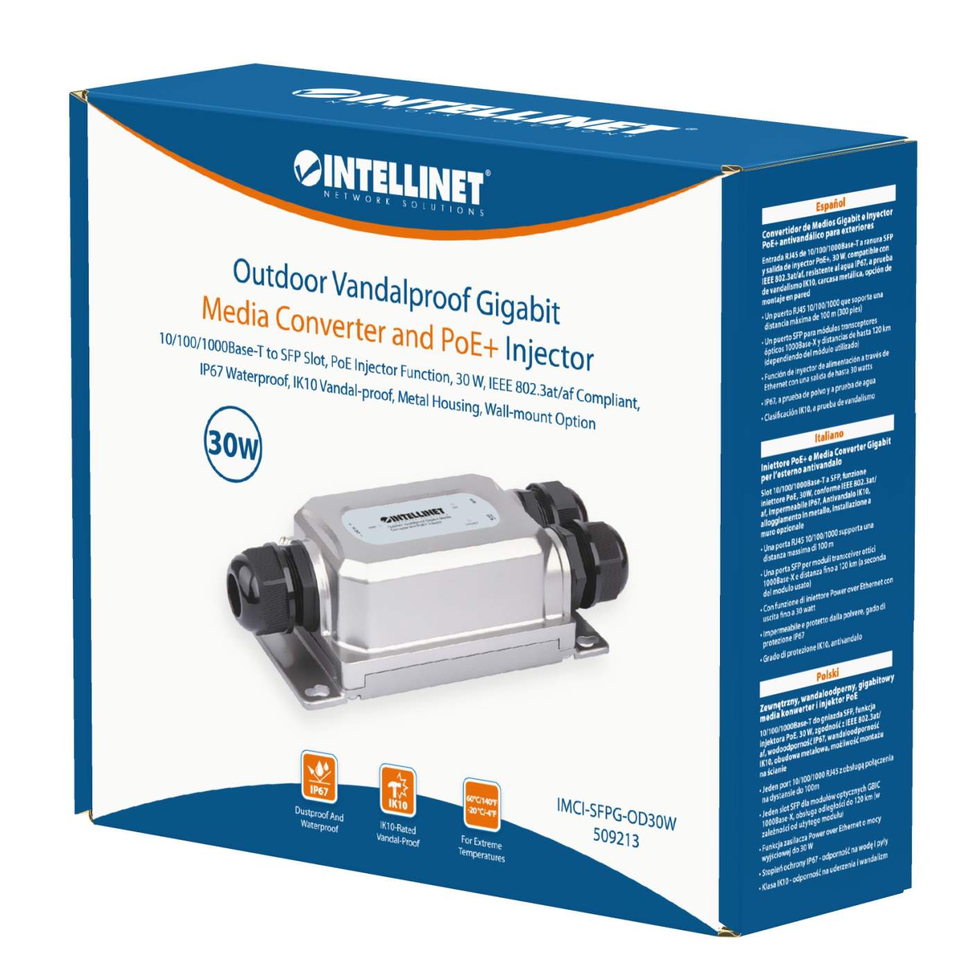 Outdoor V&alproof GbE Media Converter & PoE+ Injector