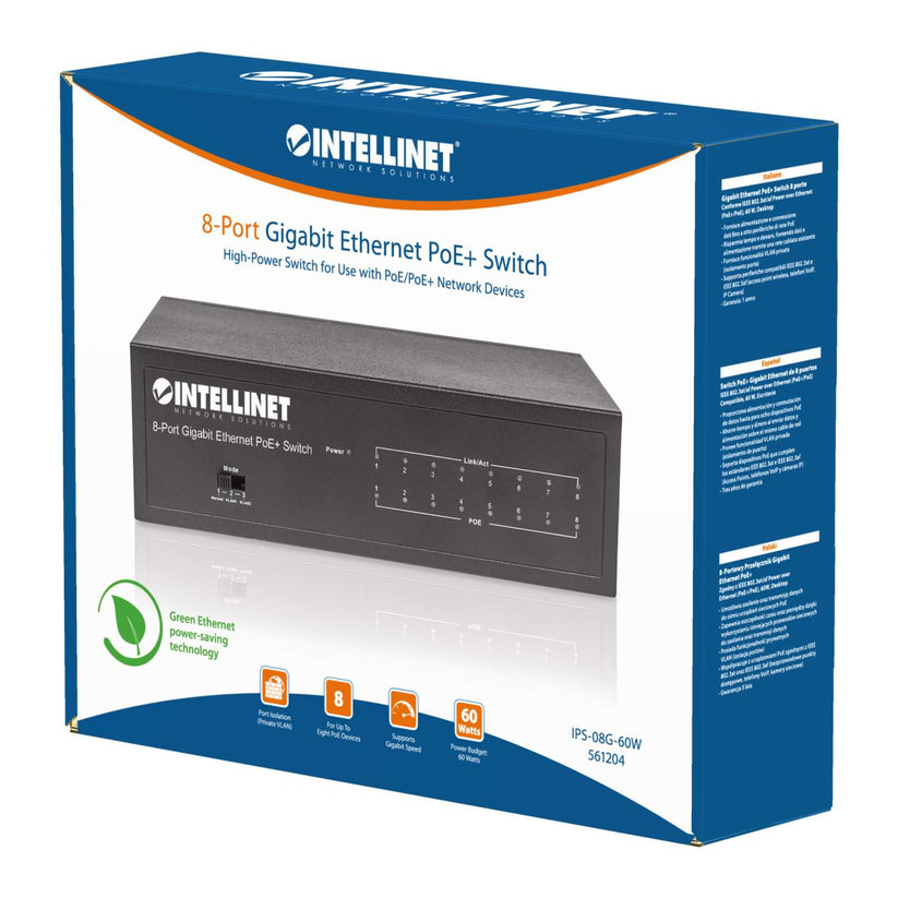 Intellinet 8-Port GbE PoE+ Switch (561204)