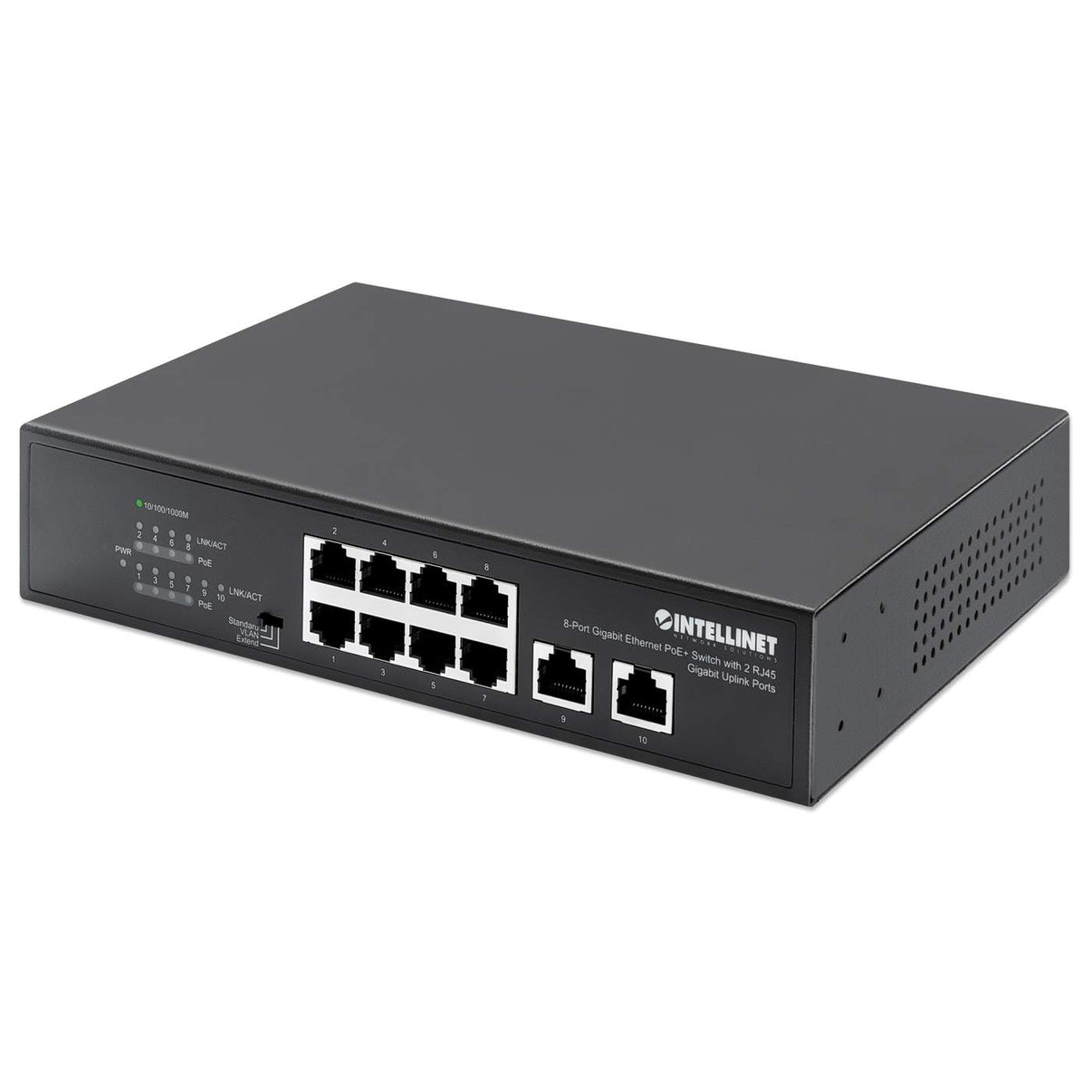 8-Port GbE PoE+ Switch w/ 2 RJ45 GbE Uplink Ports