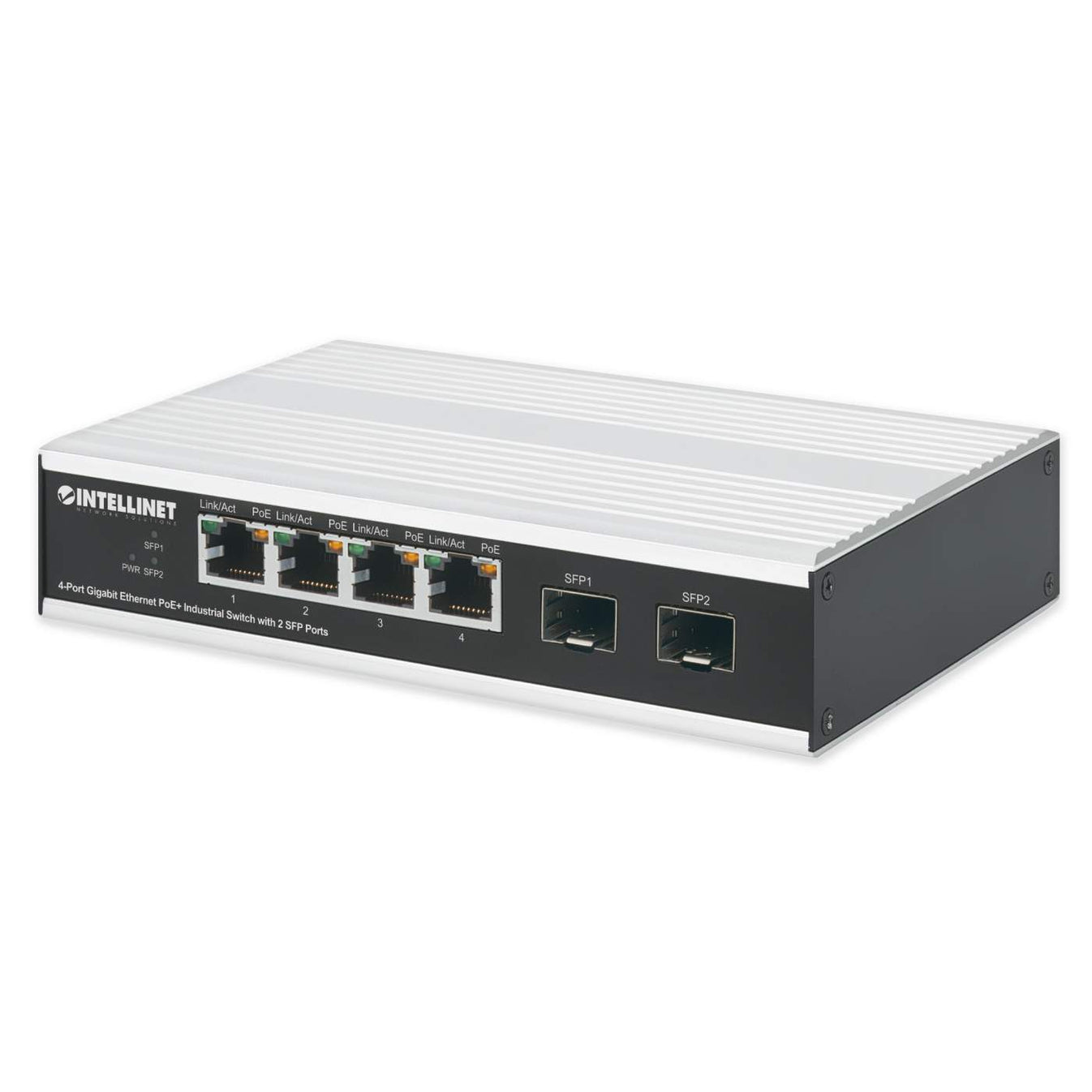 Industrial 4-Port GbE PoE+ Switch w/ 2 SFP Ports
